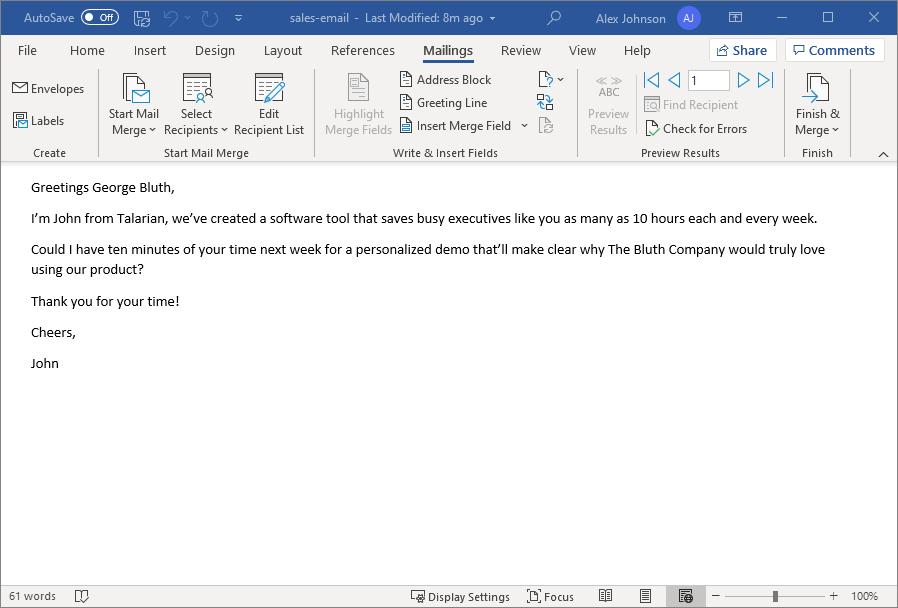 How to do a mail merge from Excel to Outlook